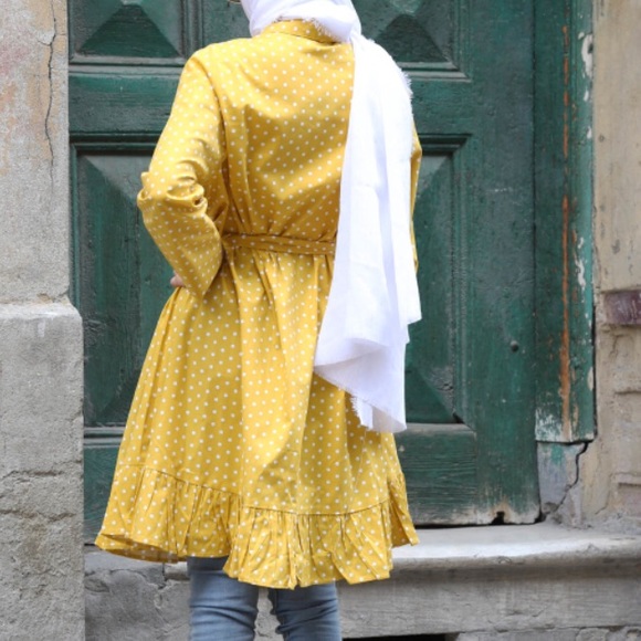 Jackets & Coats | Yellow Polka Dot Lightweight Jacket Tunic Top Wrap ...